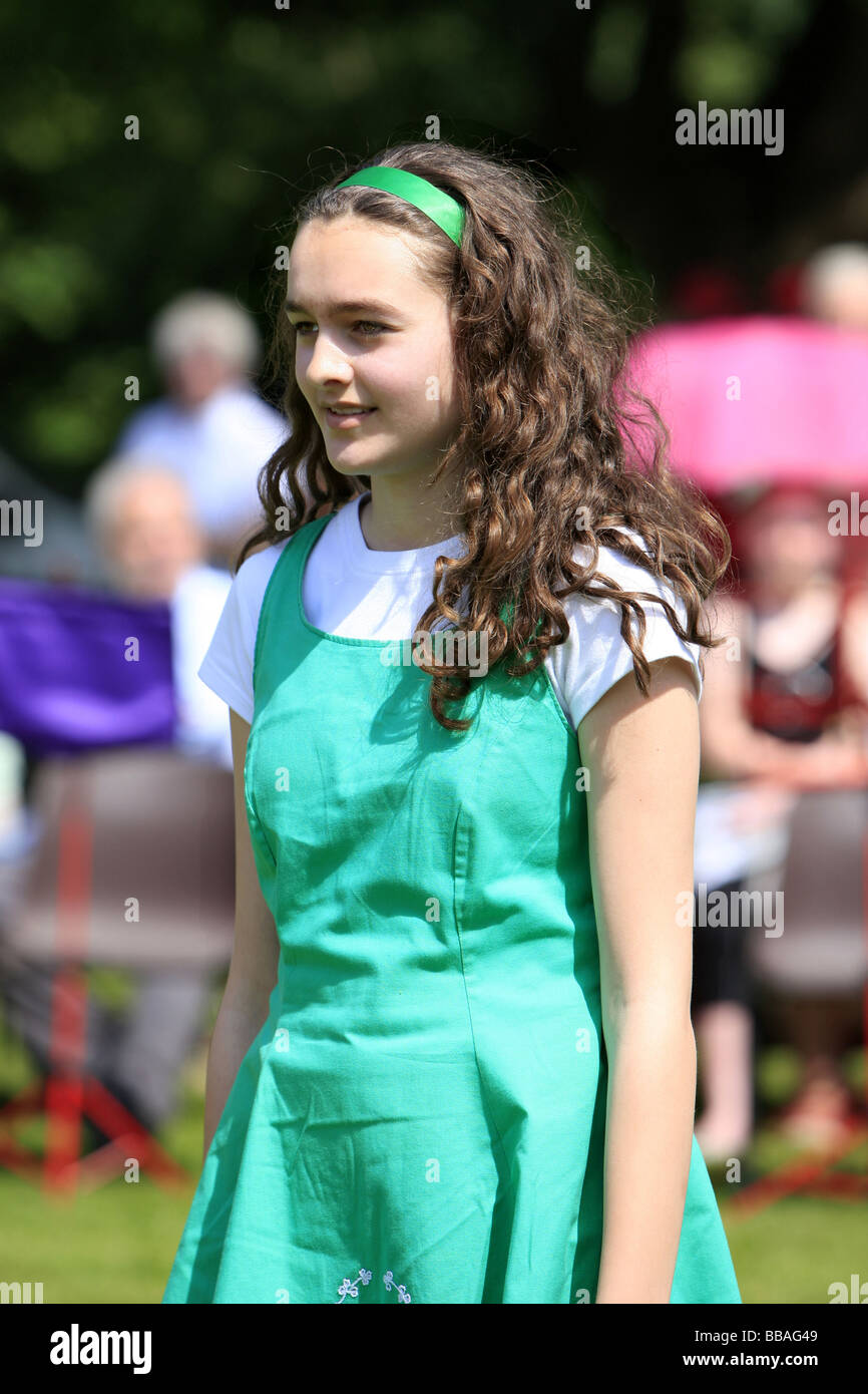 Young irish teenage girl wearing a traditional dancing costume at a ...