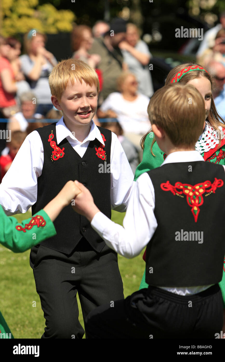 Young irish pre teenage boy tween wearing a traditional dancing costume ...