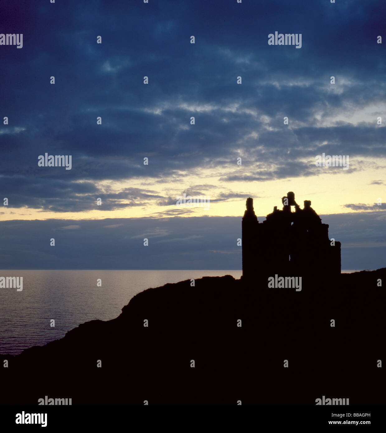 Ruins of Dunskey Castle at dusk, south of Portpatrick, Dumfries and ...