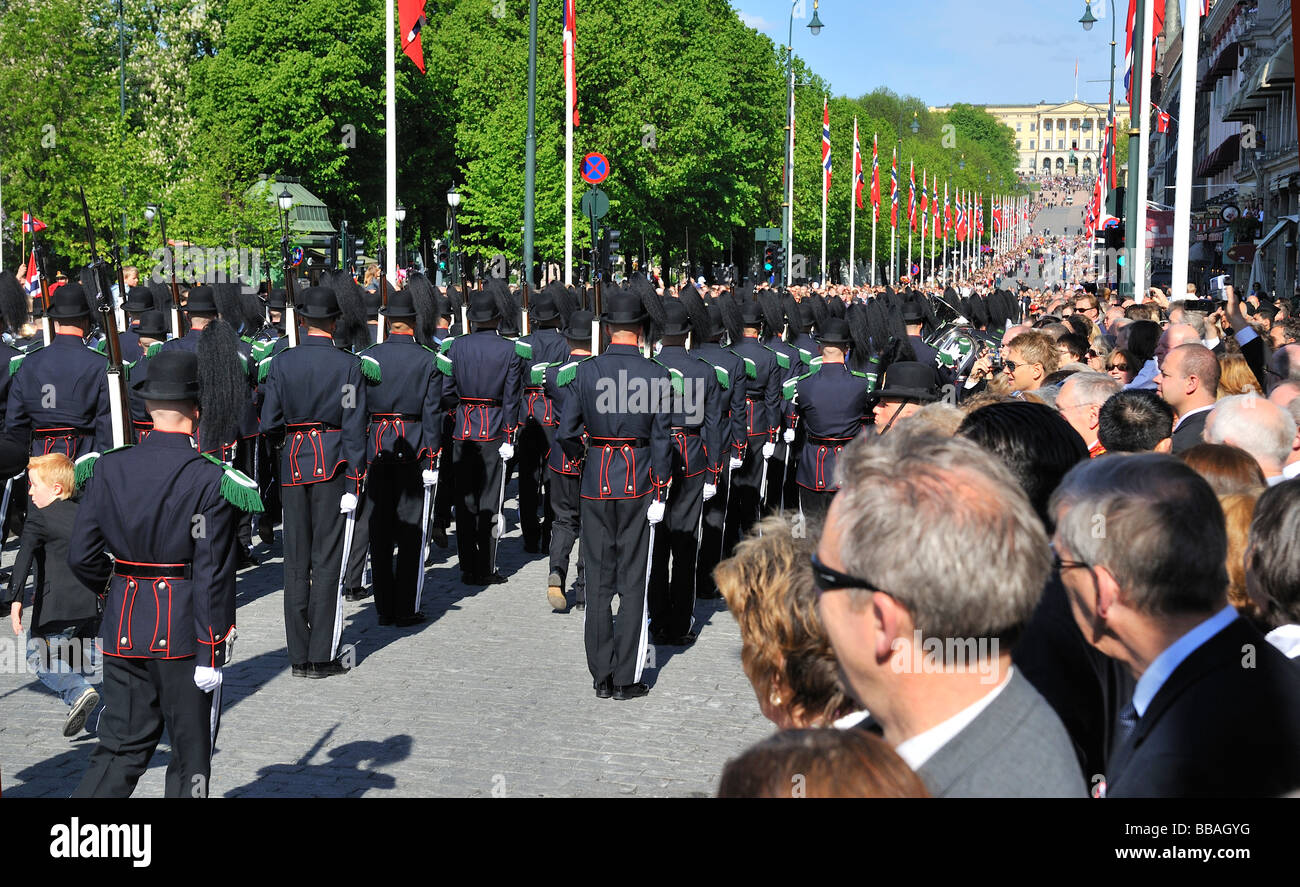 Norwegian Royal guard in 17 May parade Karl Johan street Oslo Stock ...