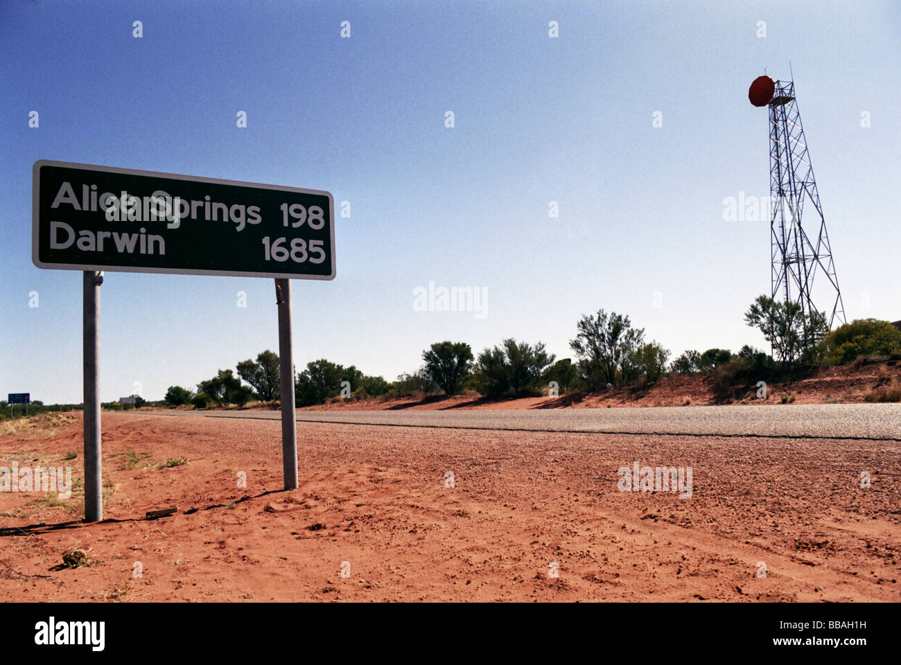 Road sign in the middle of nowhere, 198km from Alice Springs in ...