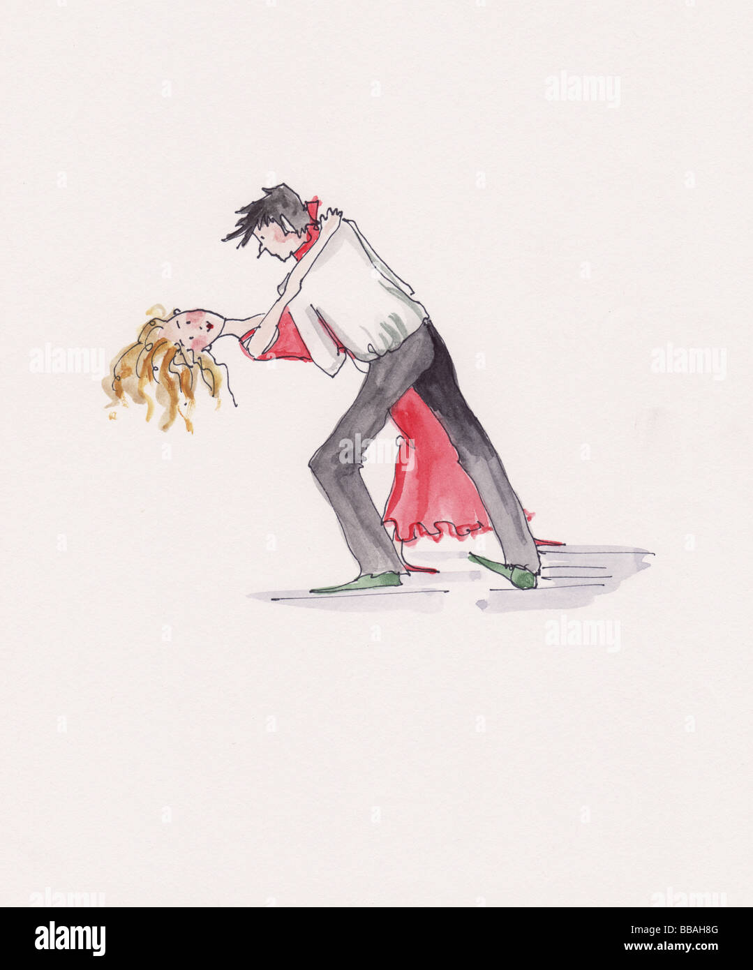 Watercolour illustration of a couple dancing a dramatic tango Stock ...