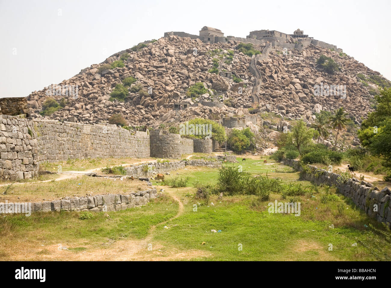 The walls and defences of the historic fort of Gingee in Tamil Nadu ...