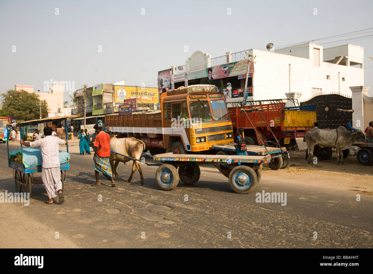 A typical street scene in a small Indian town Stock Photo - Alamy