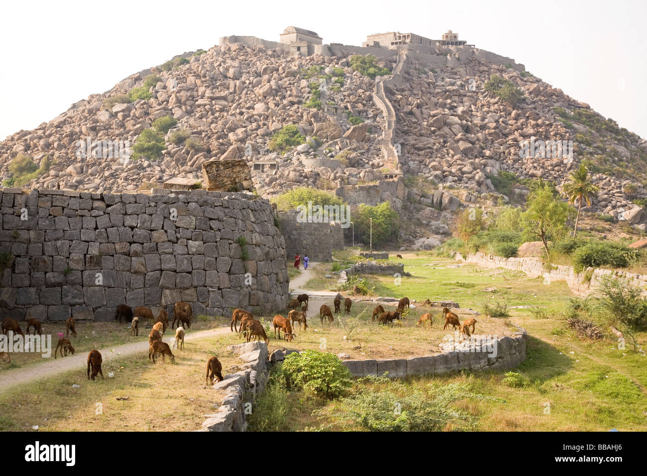 The walls and defences of the historic fort of Gingee in Tamil Nadu ...