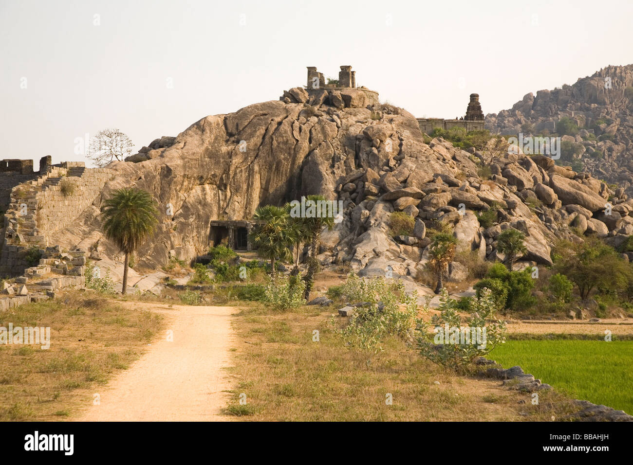 The walls and defences of the historic fort of Gingee in Tamil Nadu ...