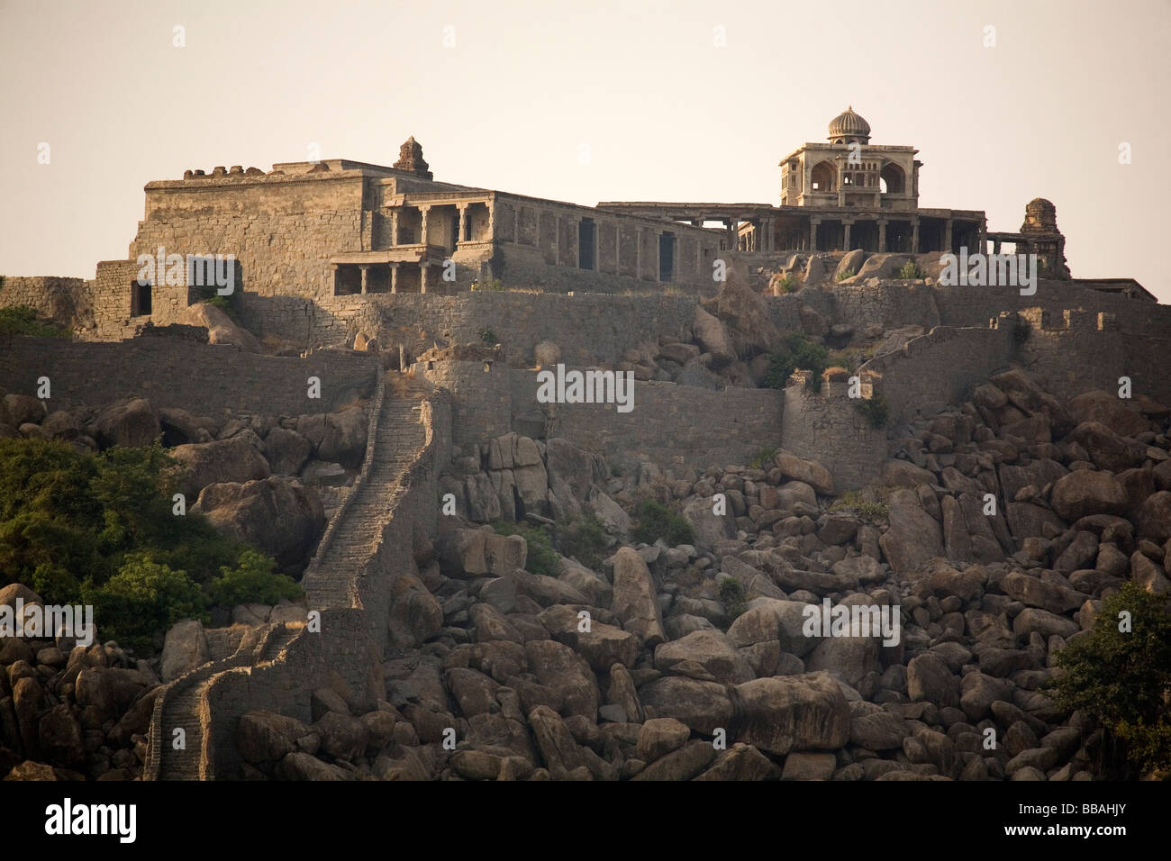 The walls and defences of the historic fort of Gingee in Tamil Nadu ...