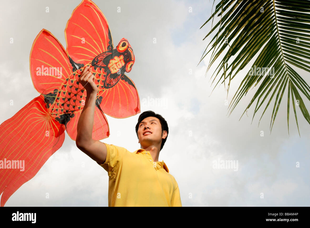 Man flying Chinese kite Stock Photo - Alamy