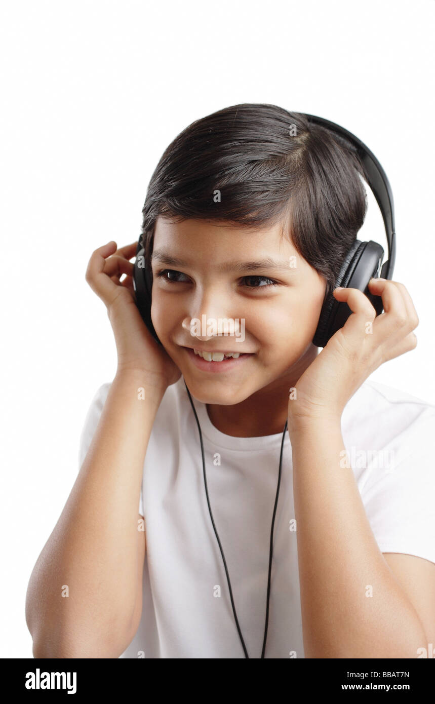 Boy wearing headphones Stock Photo - Alamy