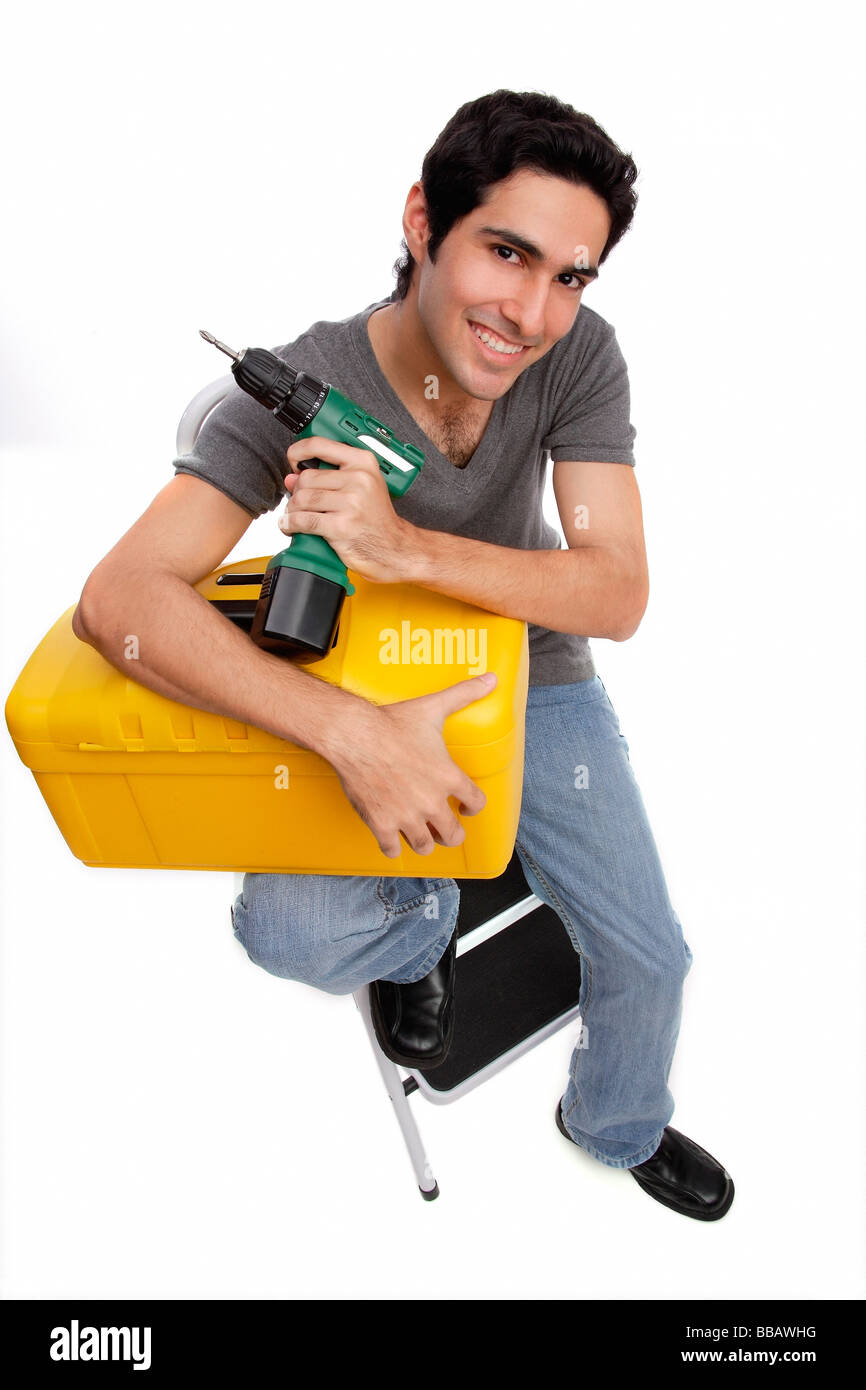 Man holding drill full body hi-res stock photography and images - Alamy
