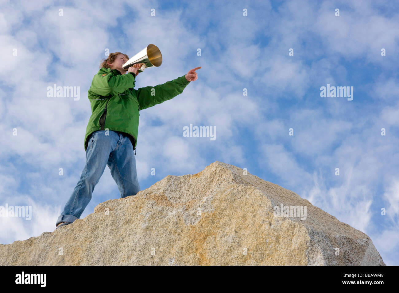 Man yelling through bullhorn hi-res stock photography and images - Alamy