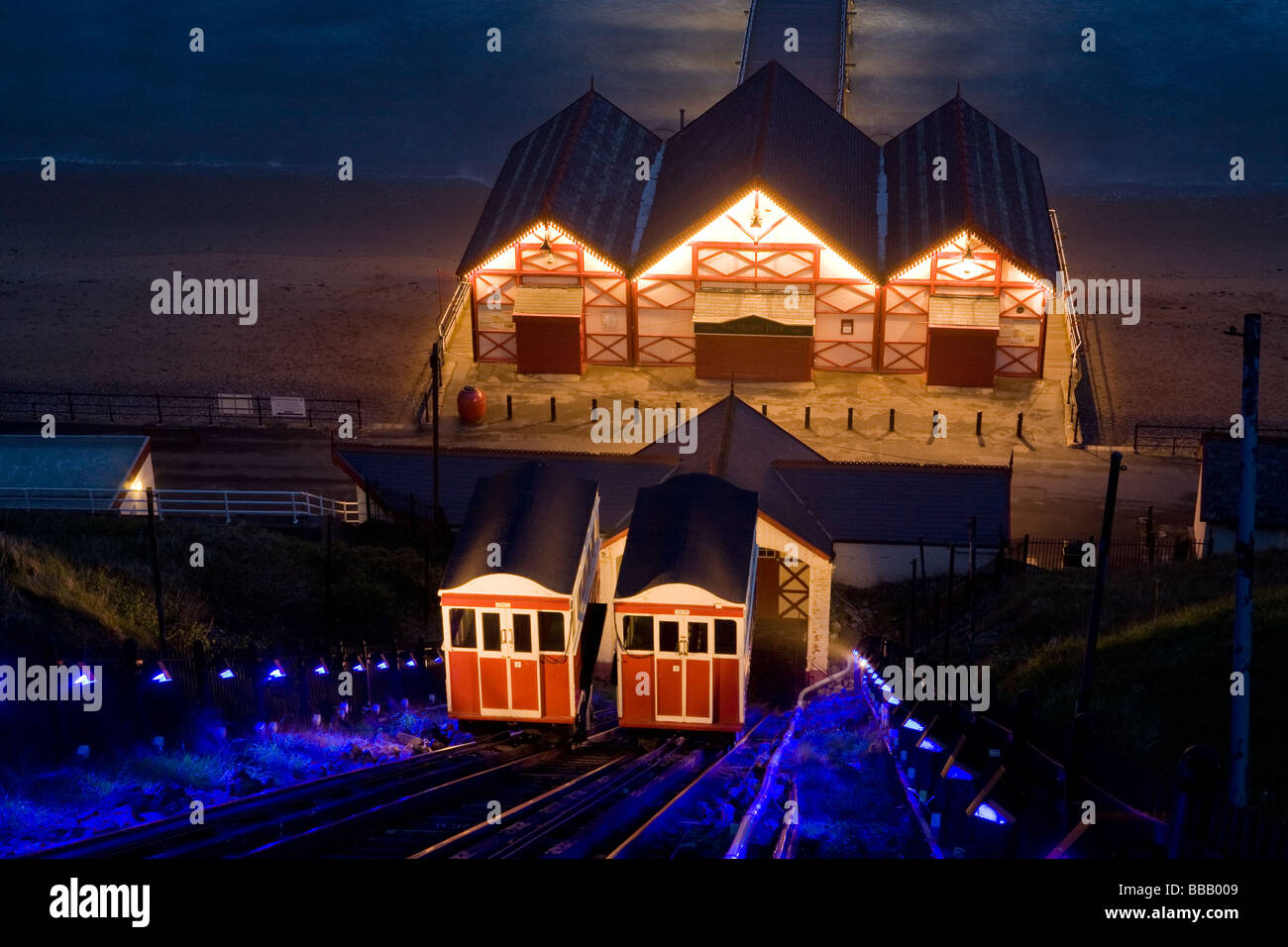 Floodlit Pier and Cliff Lift at Saltburn by the Sea Cleveland England ...