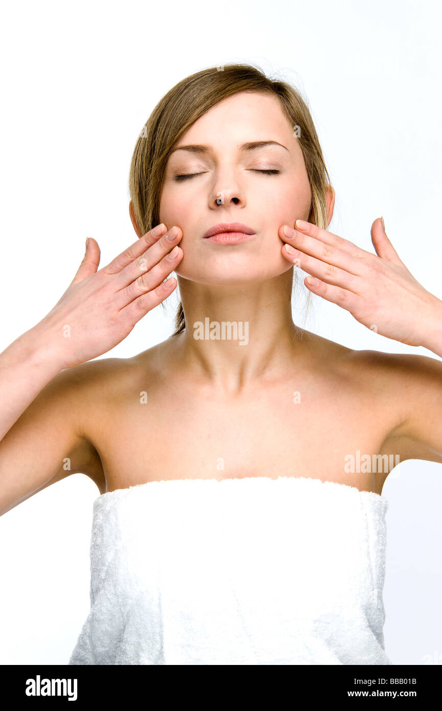 Blond woman mask face lying hi-res stock photography and images - Alamy
