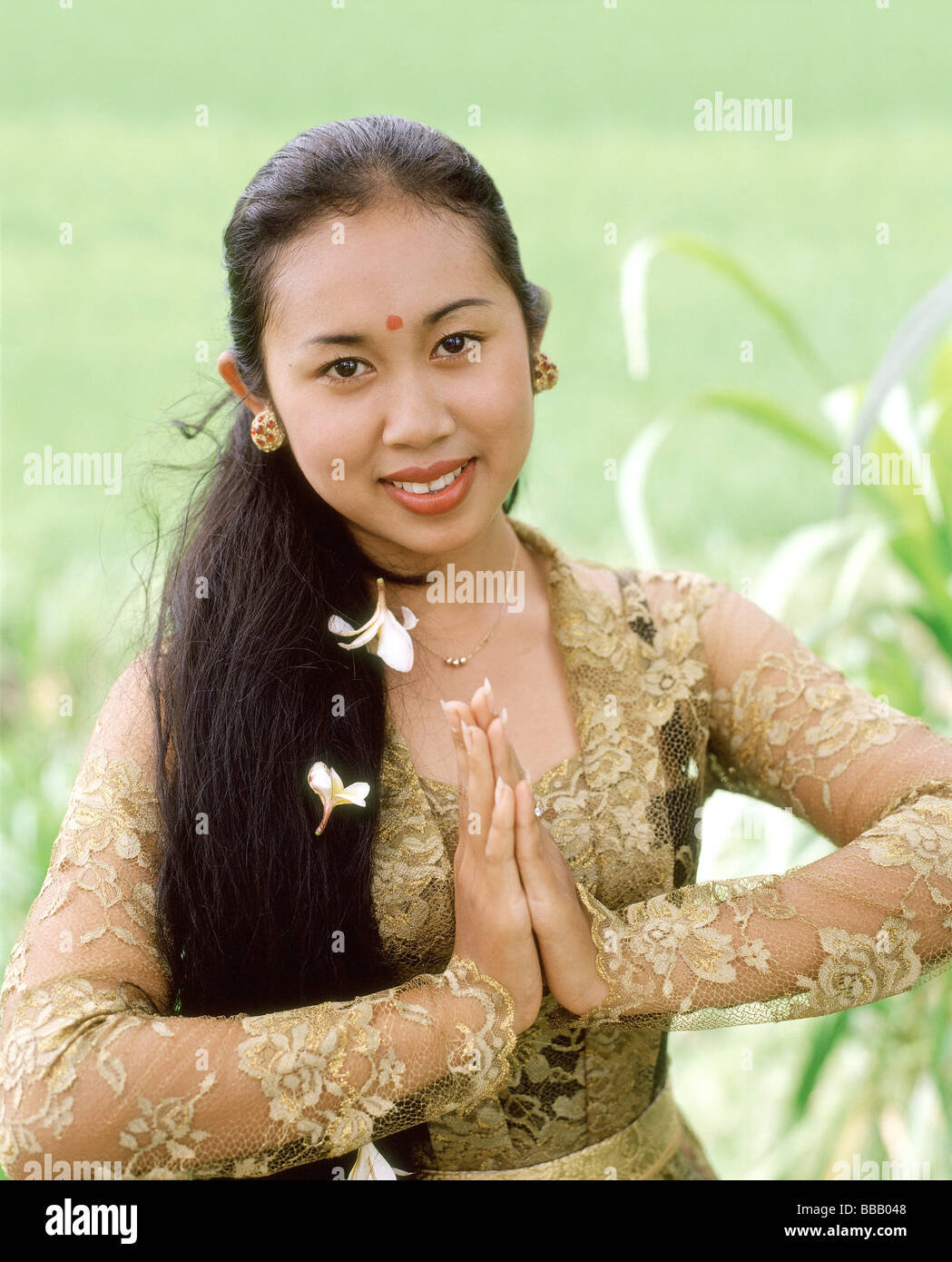 Indonesia, Bali, Balinese dancer in traditional costume, portrait in ...
