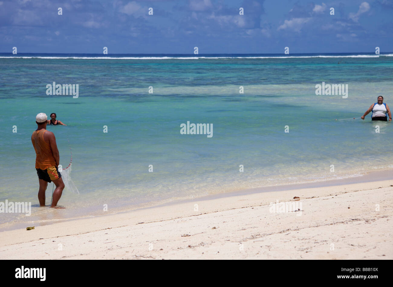 Polynesian Family fishing in the Pacific Ocean - Rarotonga, Cook ...