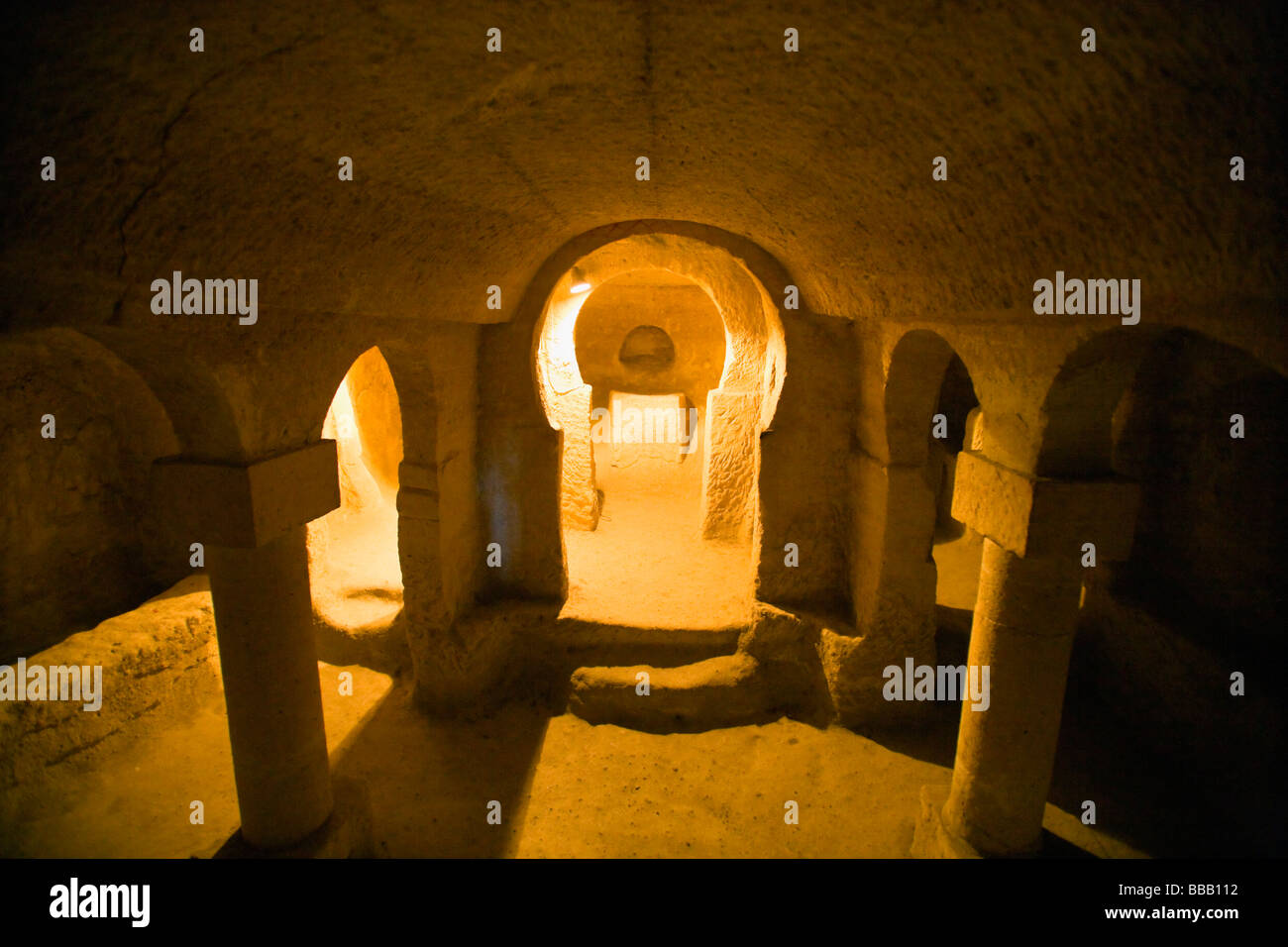Nevsehir, Cappadocia, Turkey; Church in ancient underground city Stock ...