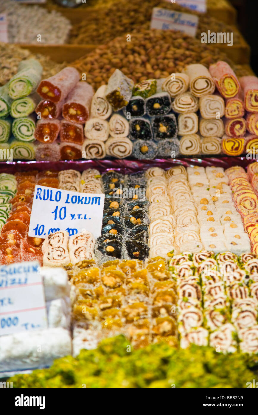 Istanbul, Turkey; Sweets and Turkish Delight display in the Grand ...
