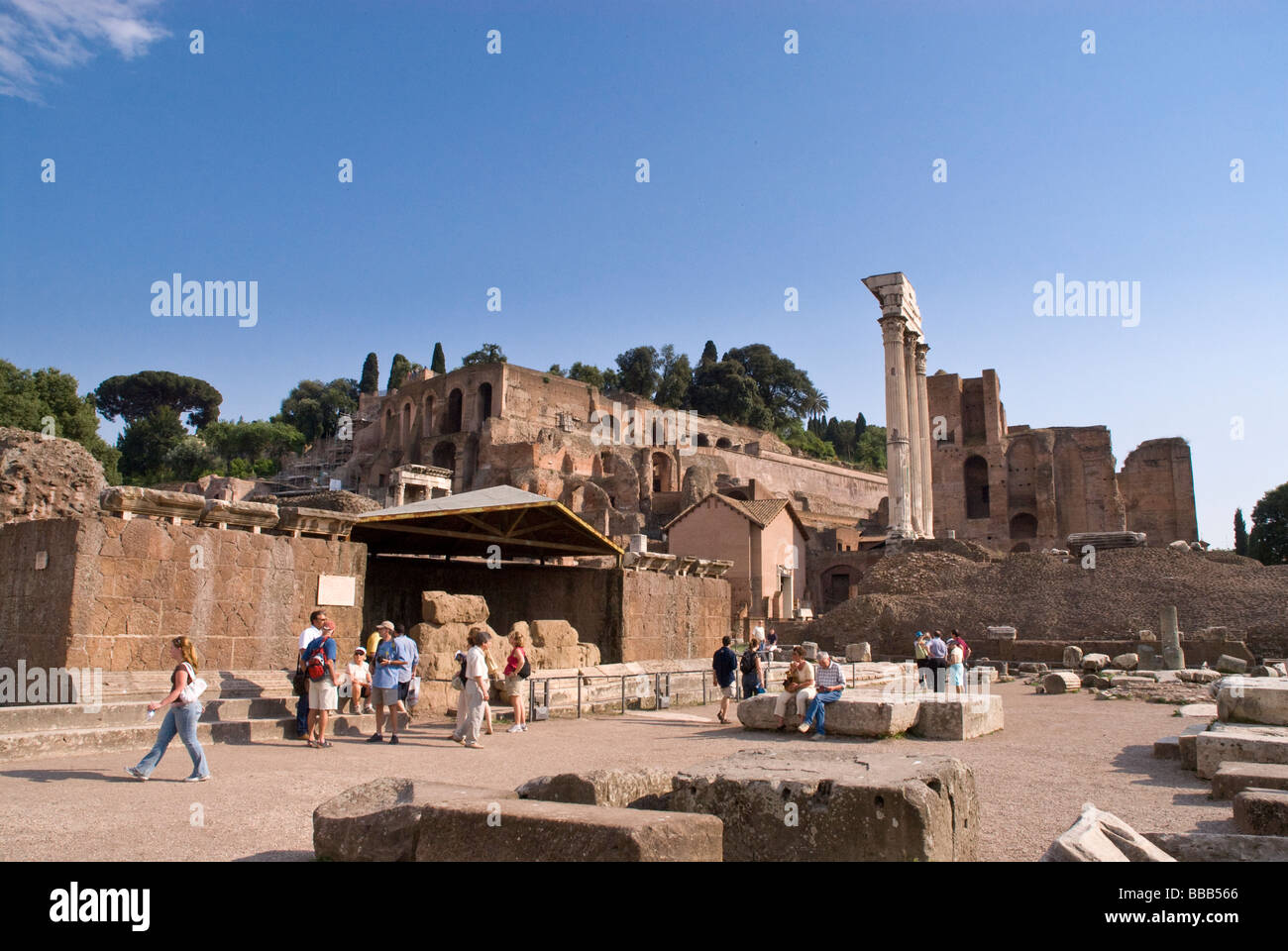 Panorama of the roman forum and the temple of Julius Caesar Stock Photo ...