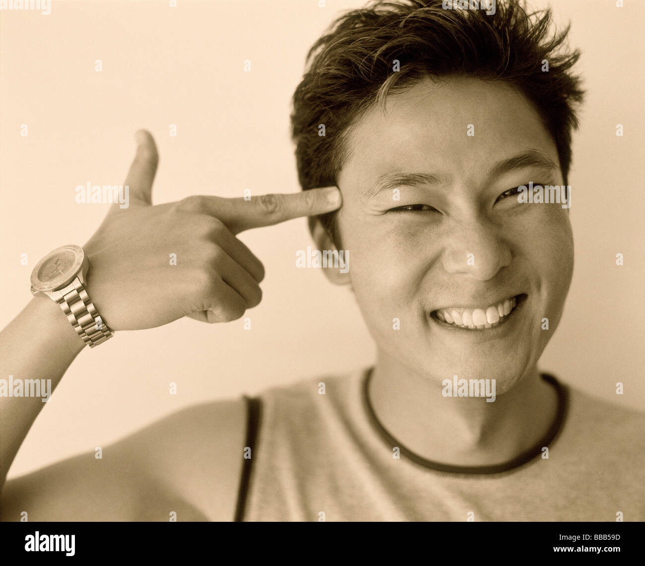 Black man hand one finger head hi-res stock photography and images - Alamy