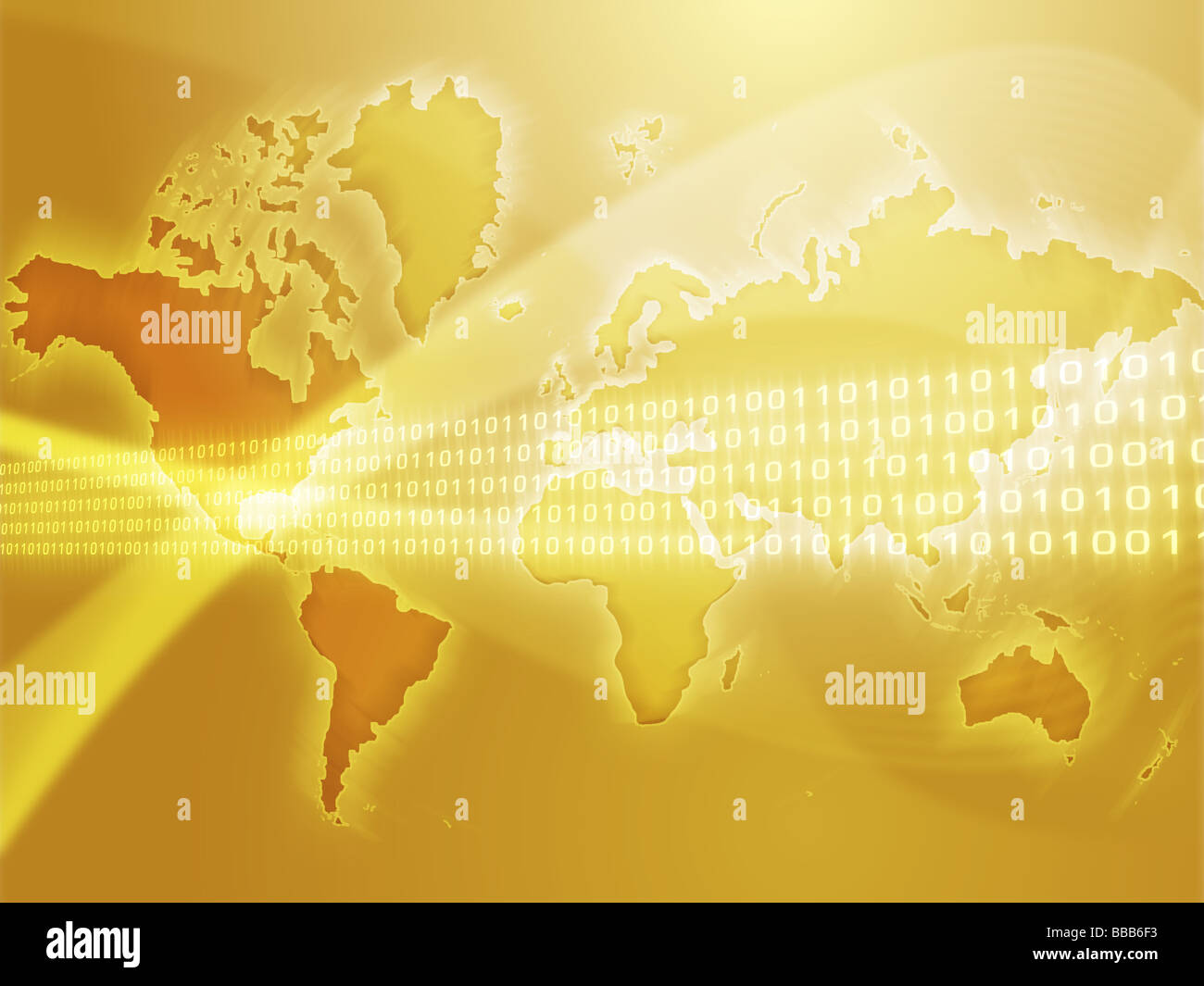 Digital data transfer over world map illustration Stock Photo - Alamy