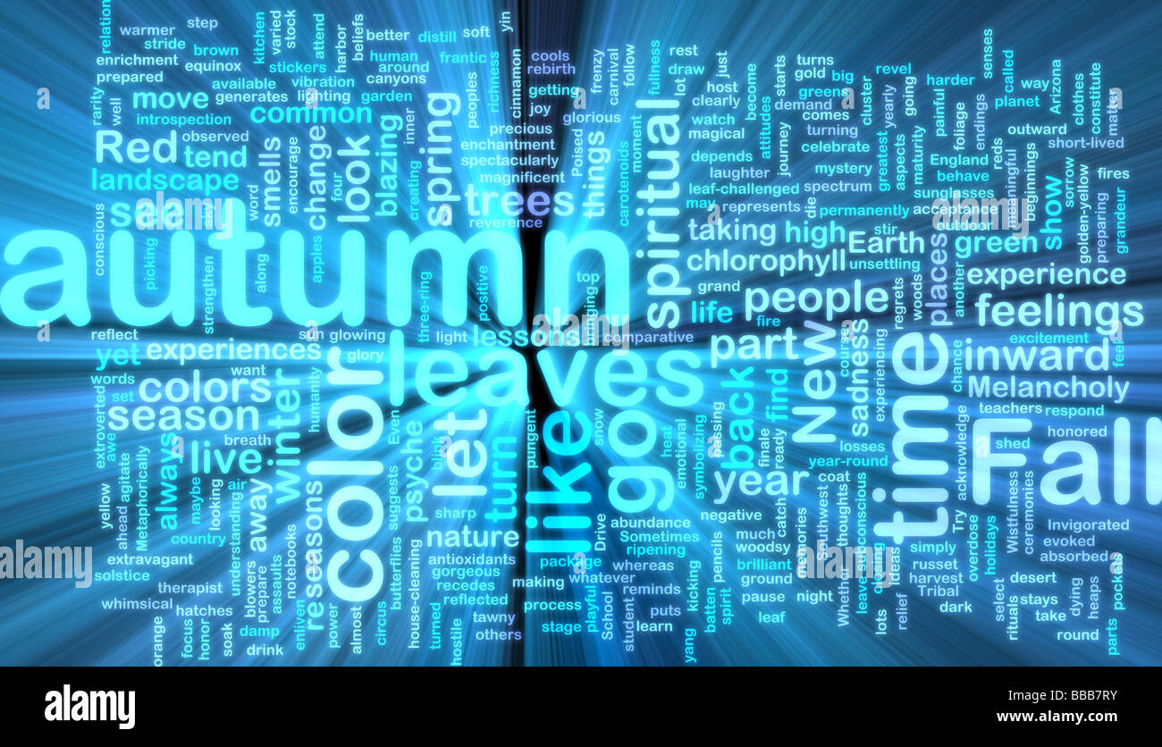 Word cloud concept illustration of autumn fall season glowing neon ...