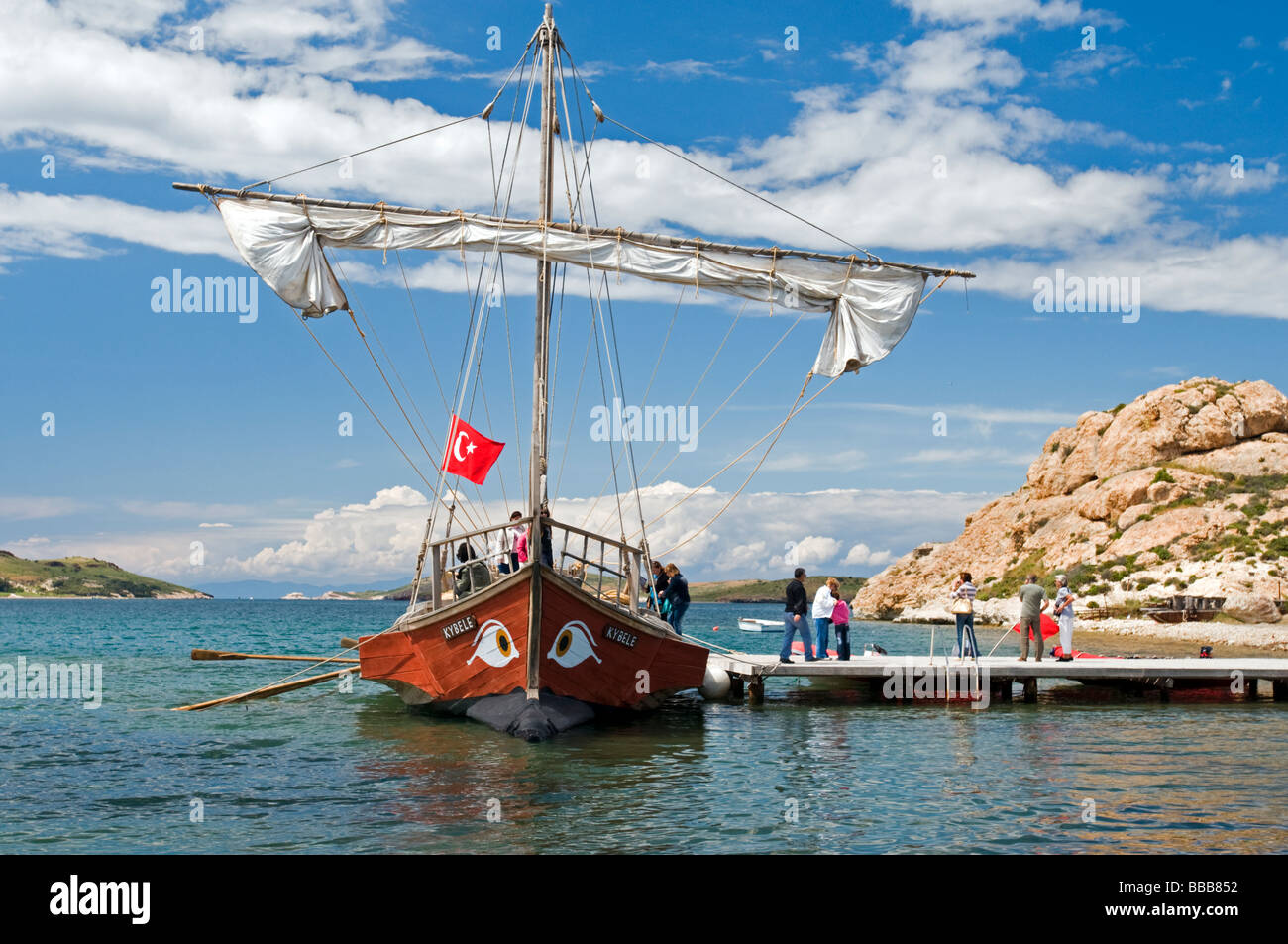 Replica of ancient Phokai boat B.C. 500, Foca Turkey Stock Photo - Alamy