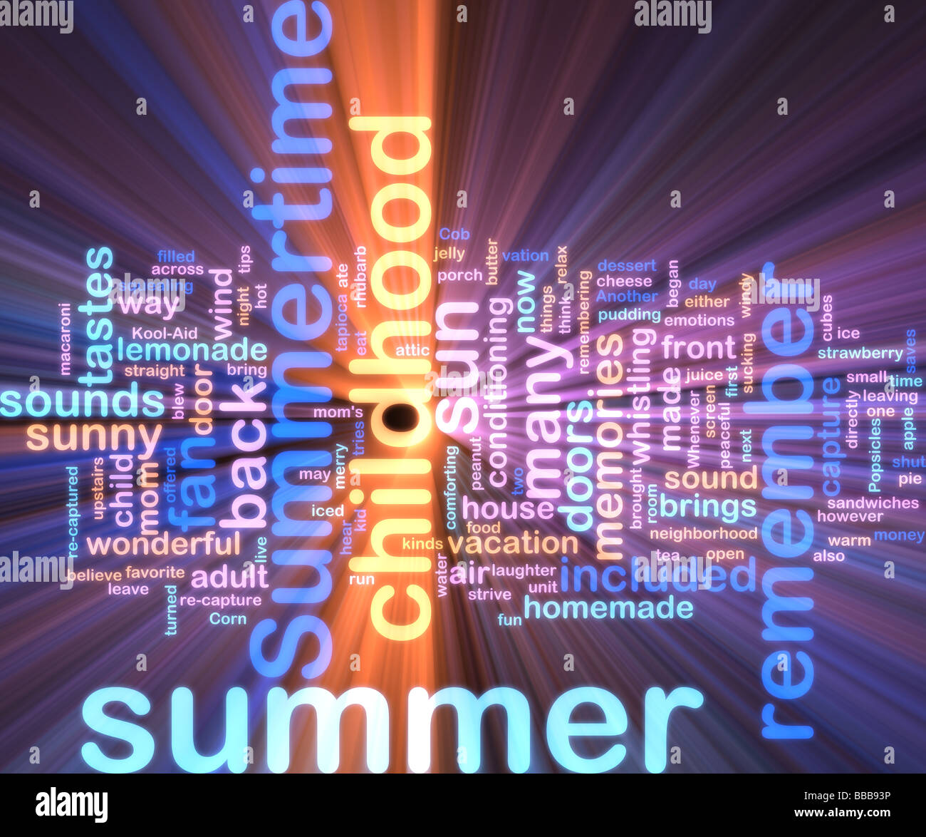 Word cloud concept illustration of summer season glowing neon light ...