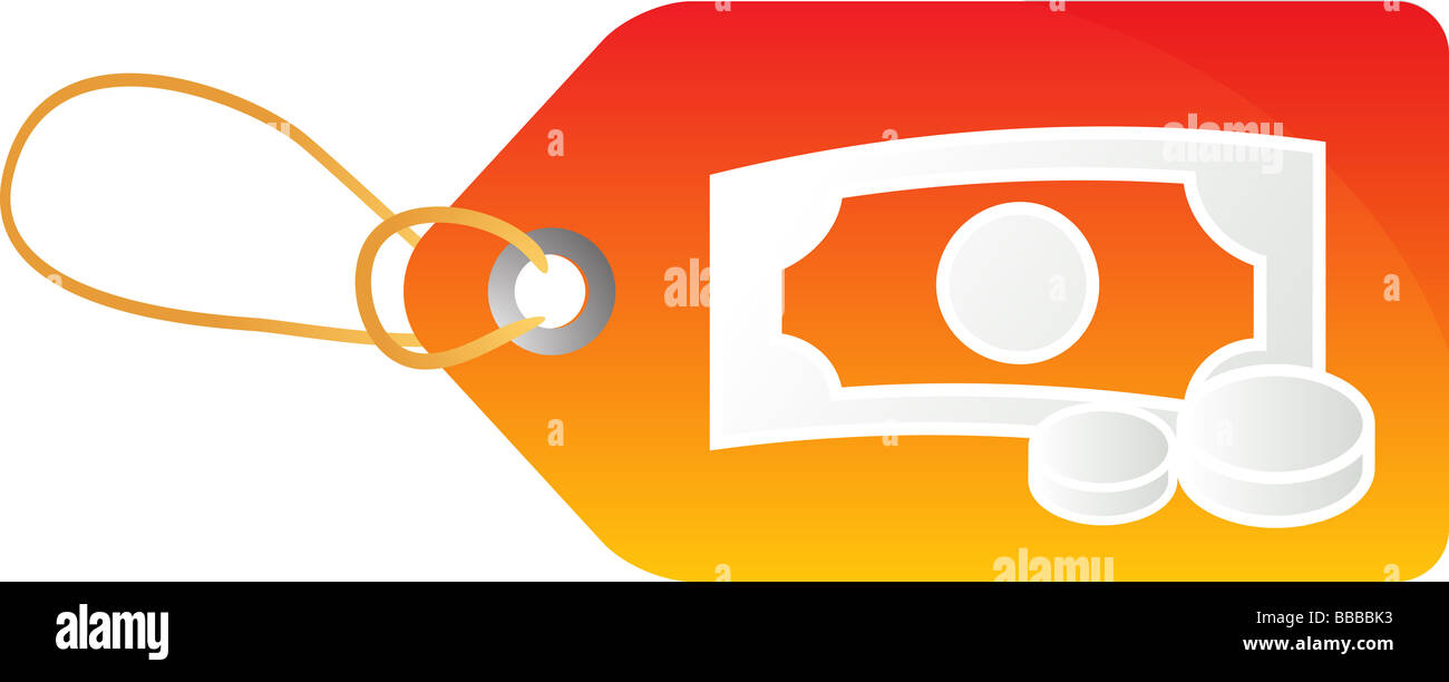 Sales tag label illustration with cash money Stock Photo - Alamy