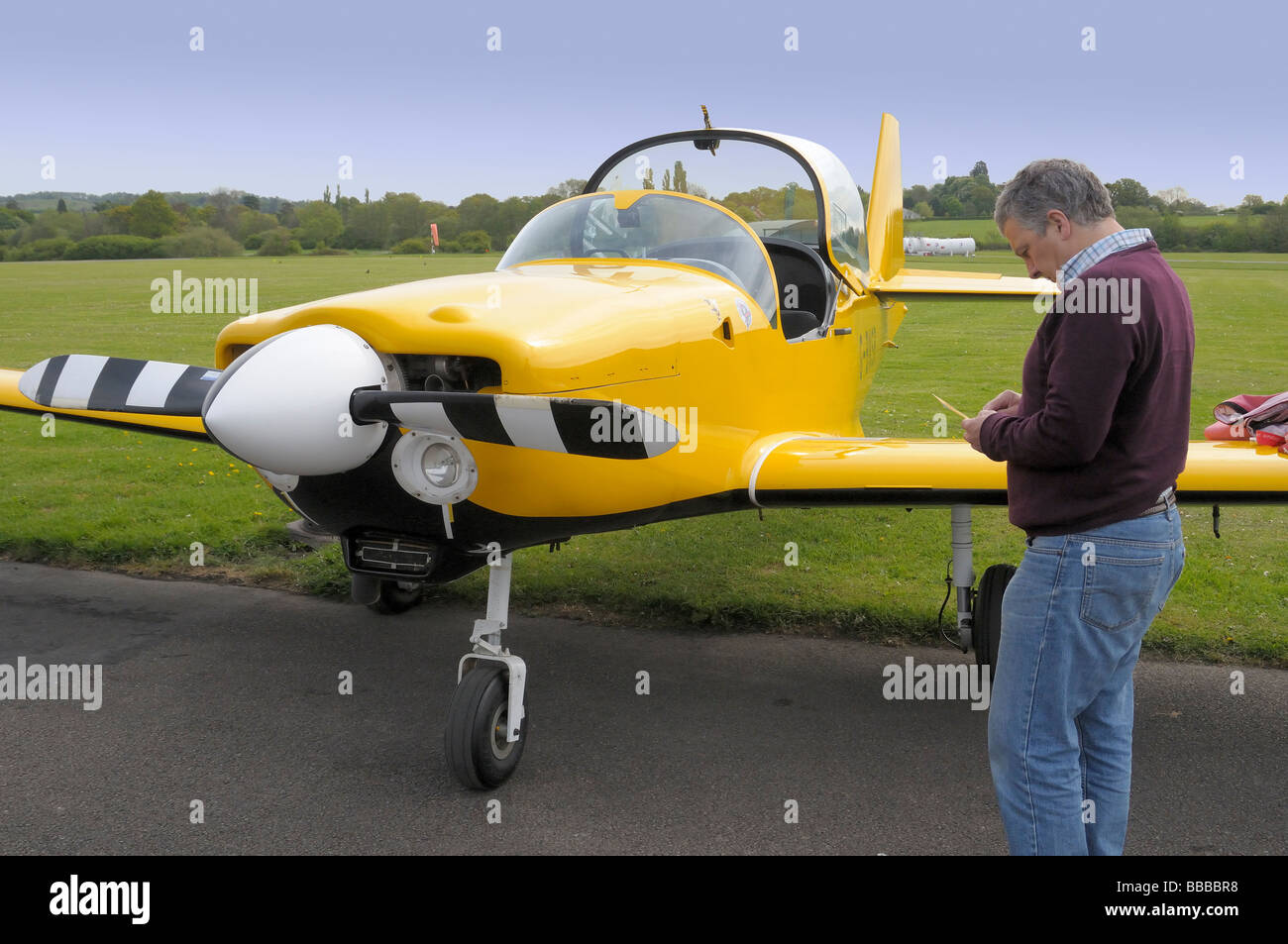 Pilot preparing for takeoff in Slingsby Firefly light aircraft at ...