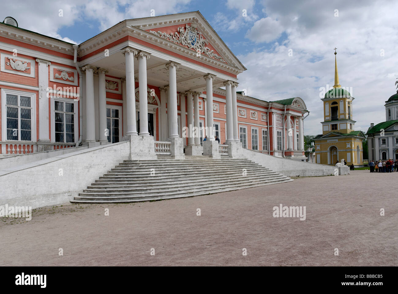 Great palace orthodox church and belltower in estate Kuskovo Moscow ...