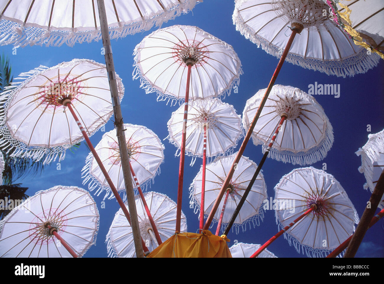 Indonesia, Bali, Temple umbrellas at festival Stock Photo - Alamy