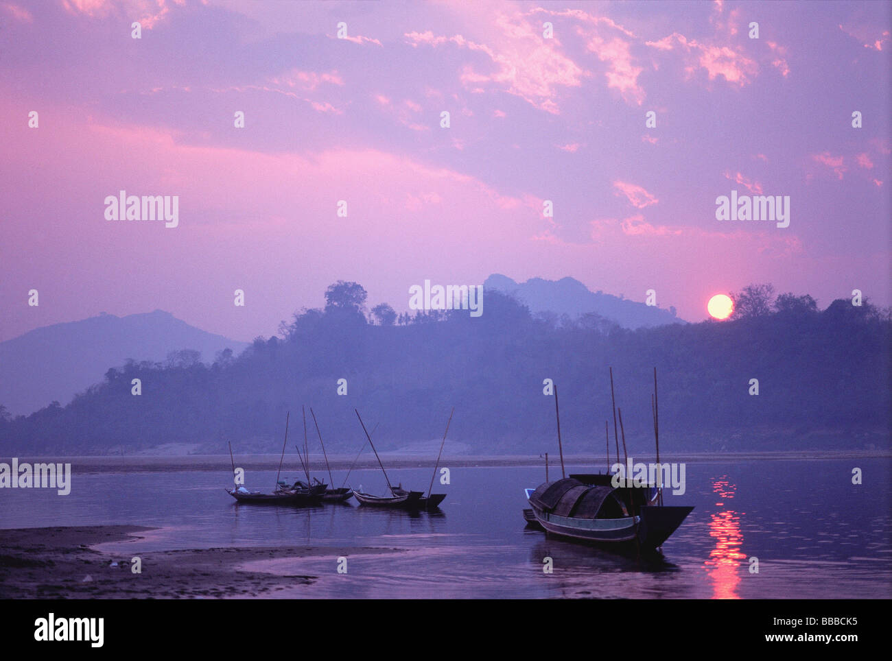 Laos, Sunset on the Mekong River Stock Photo - Alamy