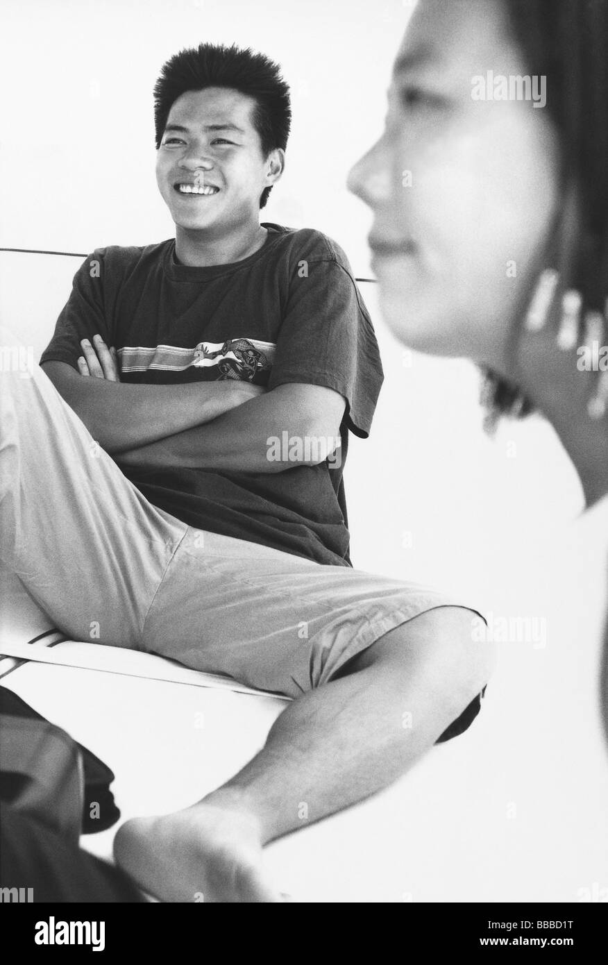 Happy teenager in white Black and White Stock Photos & Images - Alamy
