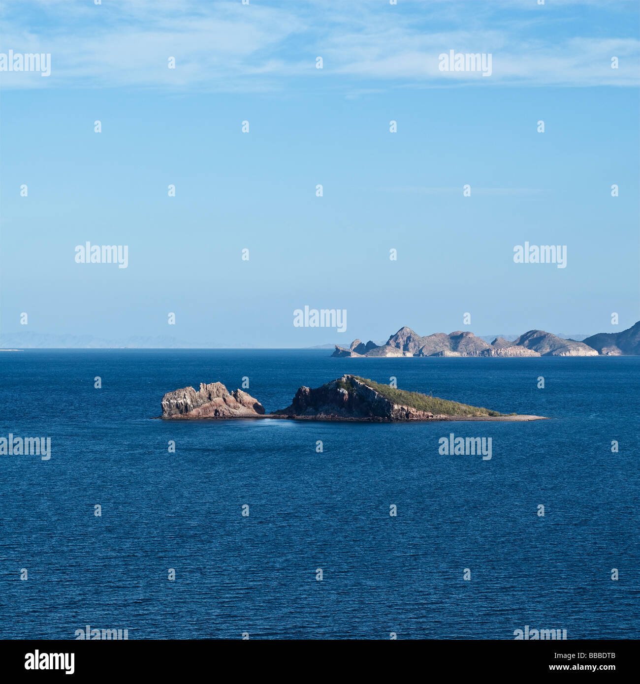 Small desert island in Loreto Bay, Baja California, highway 1 South of ...