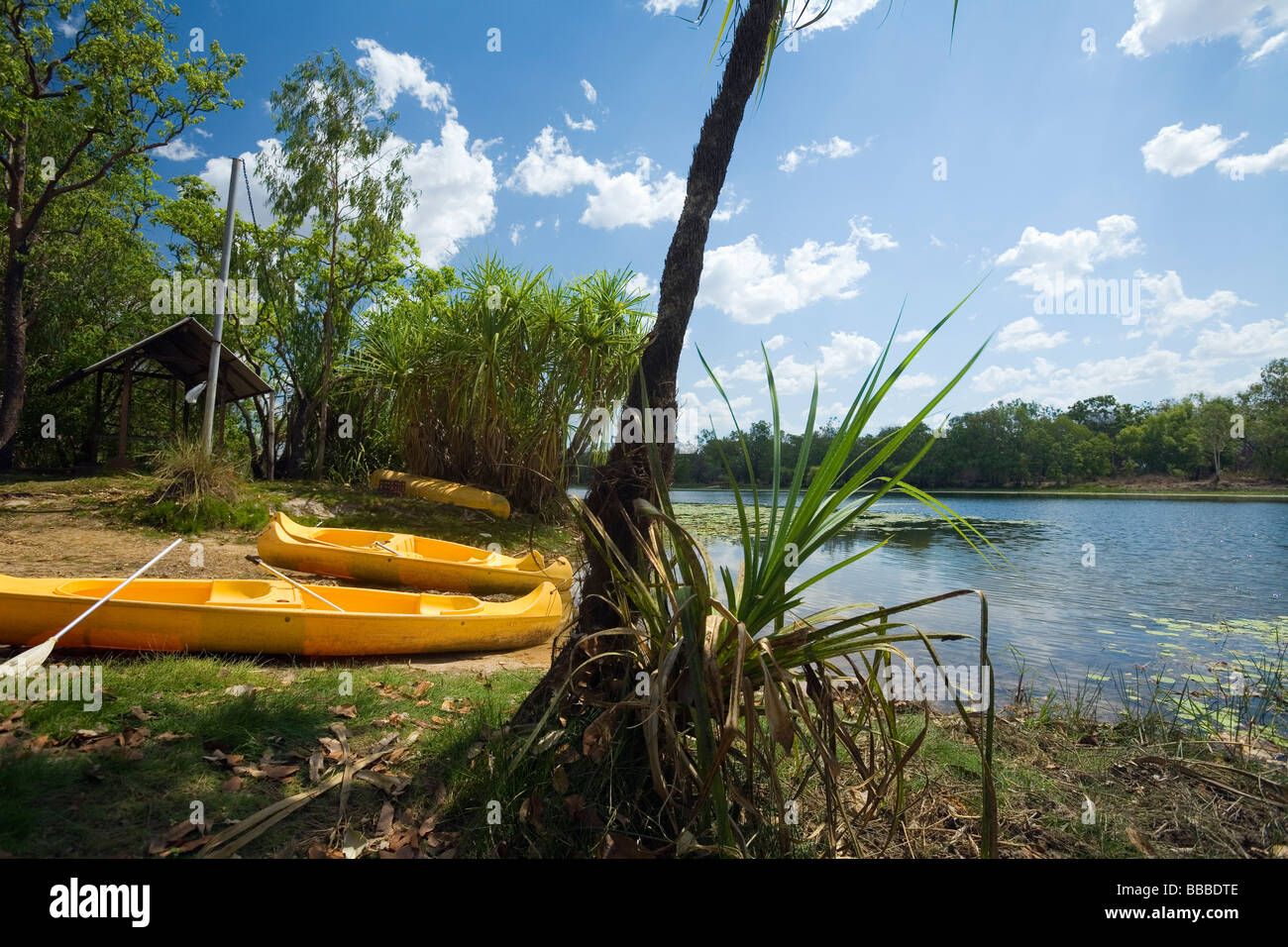 Canoes on the banks of Annaburroo Billabong, Kakadu National Park ...