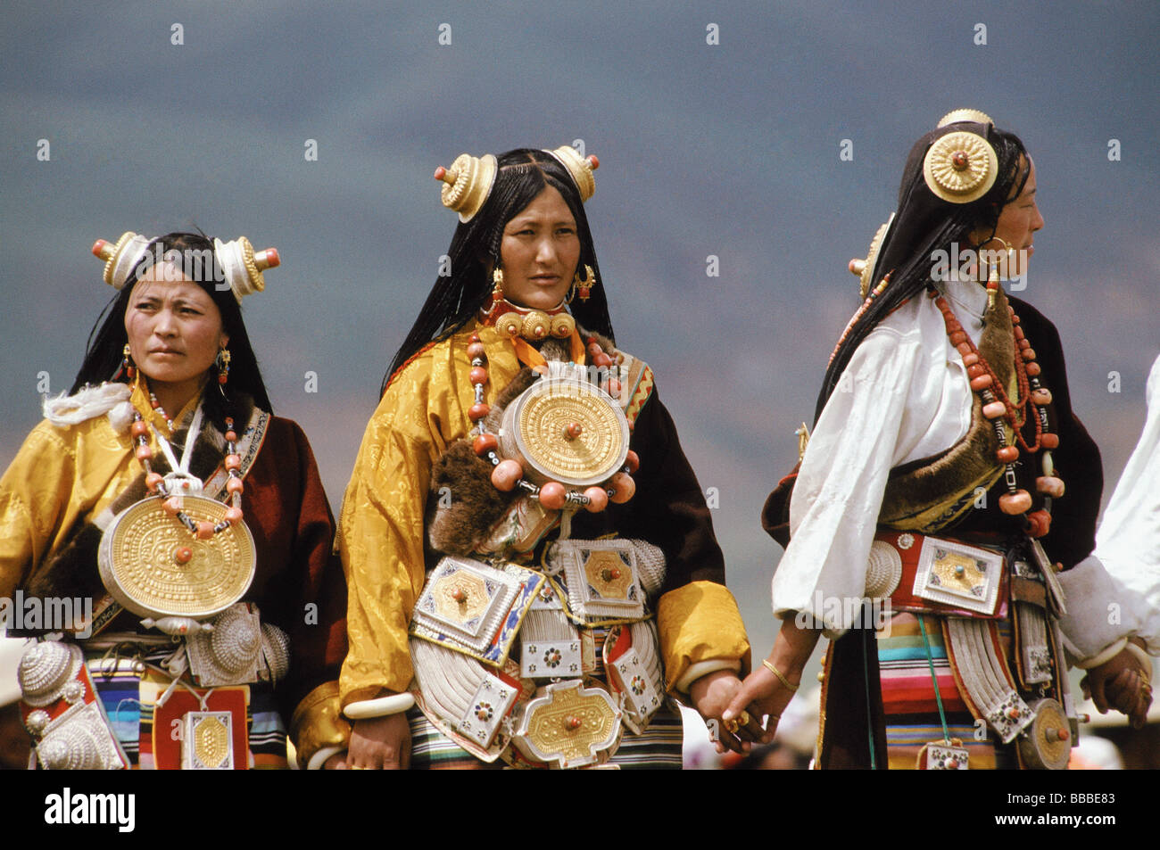 China, Szechuan (Sichuan), Kham region, Khampa women in full ...
