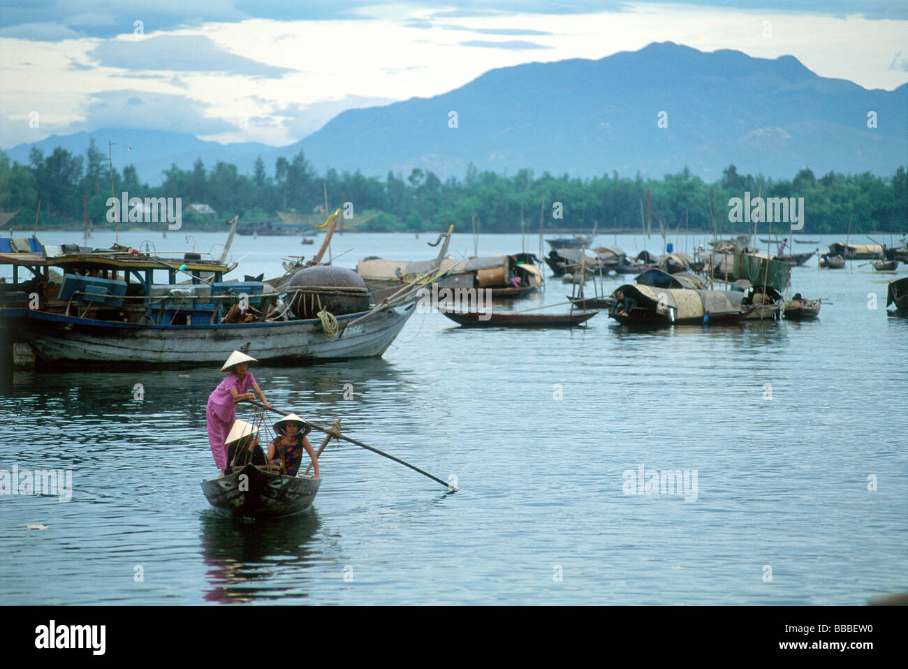 Vietnam, Danang, woman rowing sampan at Thu Bon River Stock Photo - Alamy