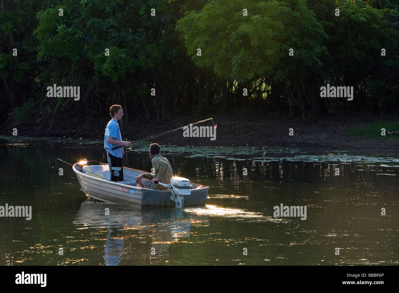 Anglers fish for Barramundi in the Yellow Water Wetlands. Cooinda ...
