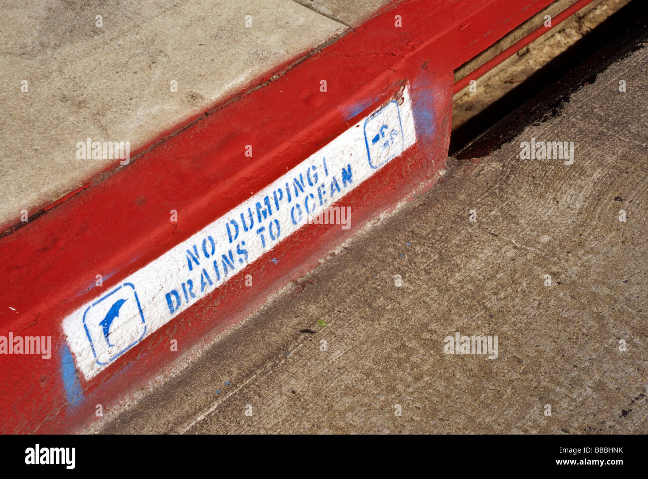 Warning sign pollute do not dump oil goes directly to ocean gutter ...