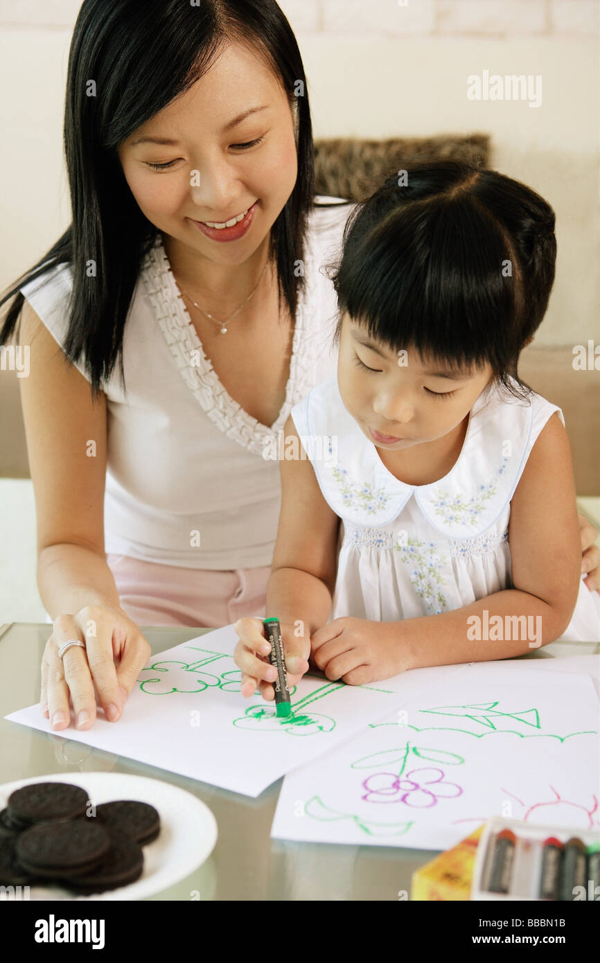 Mother with one child, drawing Stock Photo - Alamy