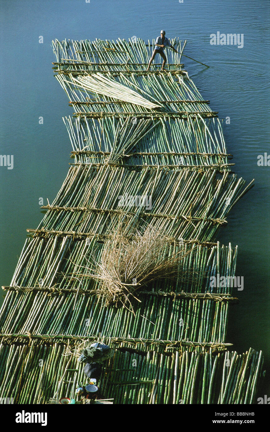 Myanmar (Burma), Bamboo raft on river Stock Photo - Alamy