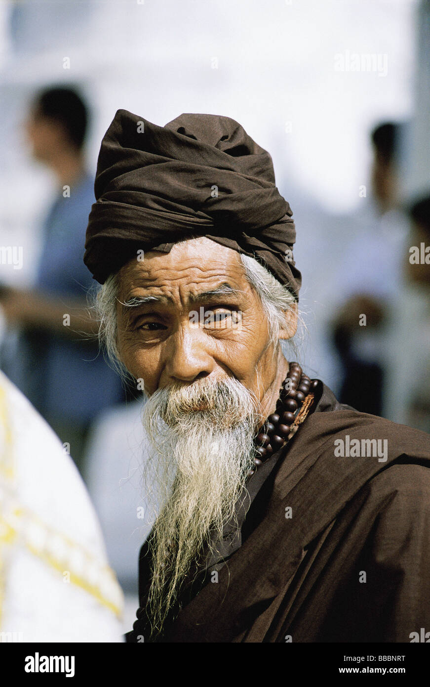 Myanmar (Burma), Yangon (Rangoon), Portrait of elderly man at Shwedagon ...