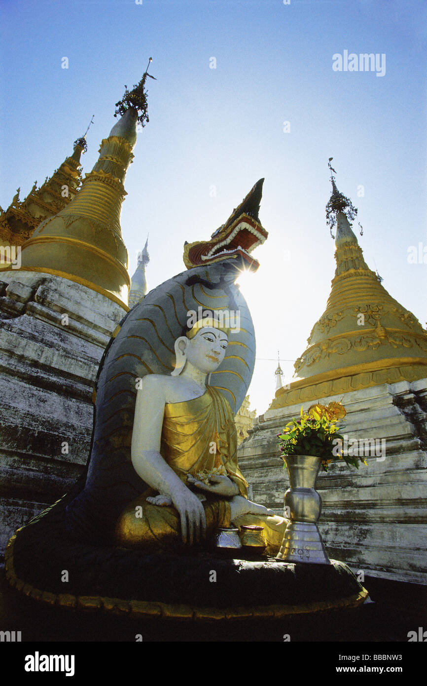 Myanmar (Burma), Yangon (Rangoon), Statue of Buddha at Shwedagon Pagoda ...