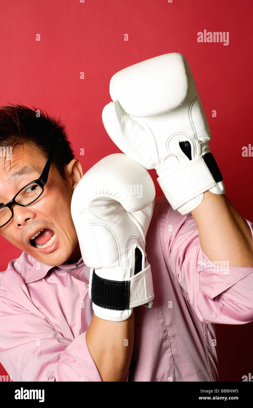 Fear shielding man face hi-res stock photography and images - Alamy