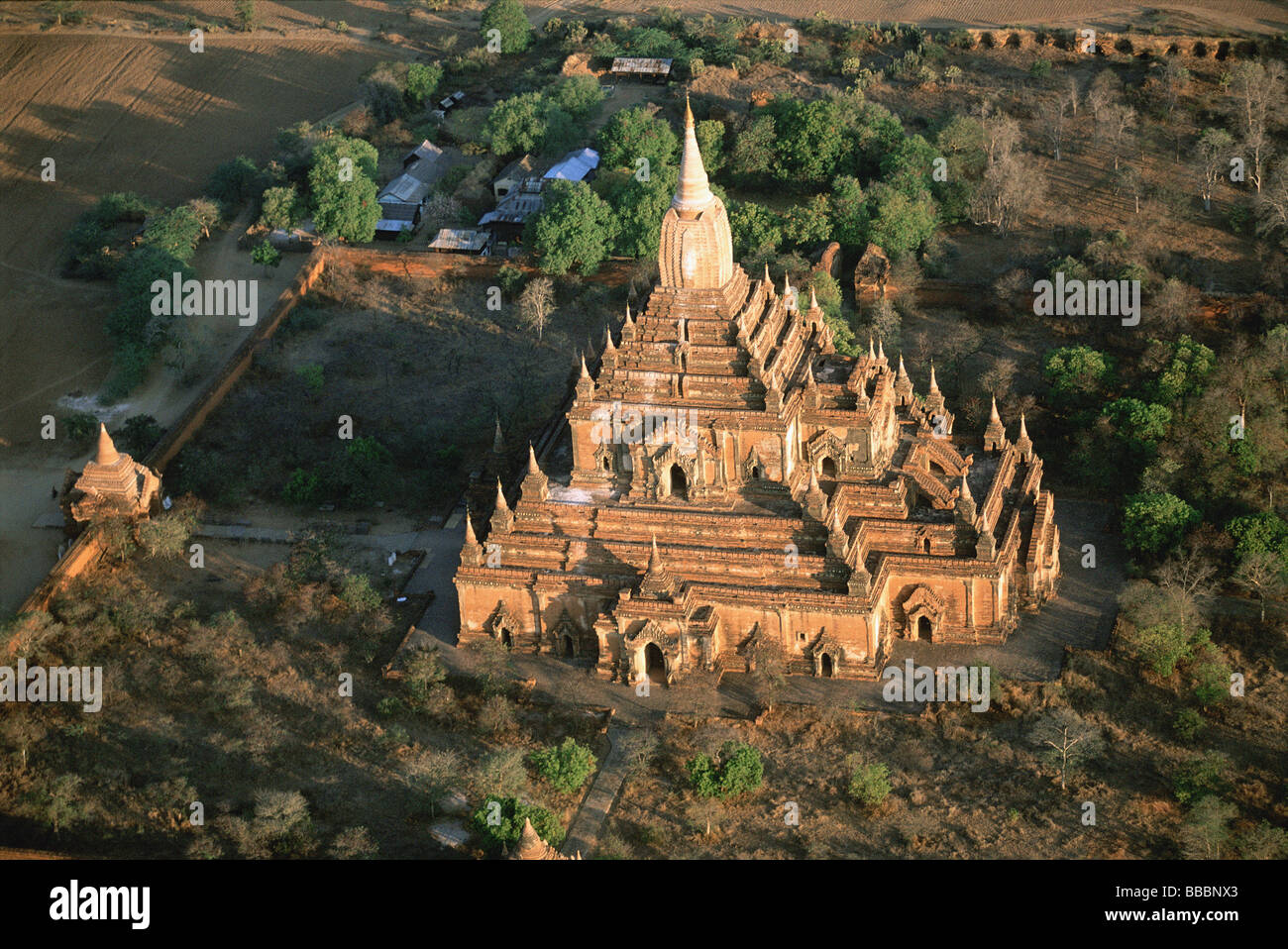 Myanmar (Burma), Bagan, View from hot-air balloon over the temples of ...