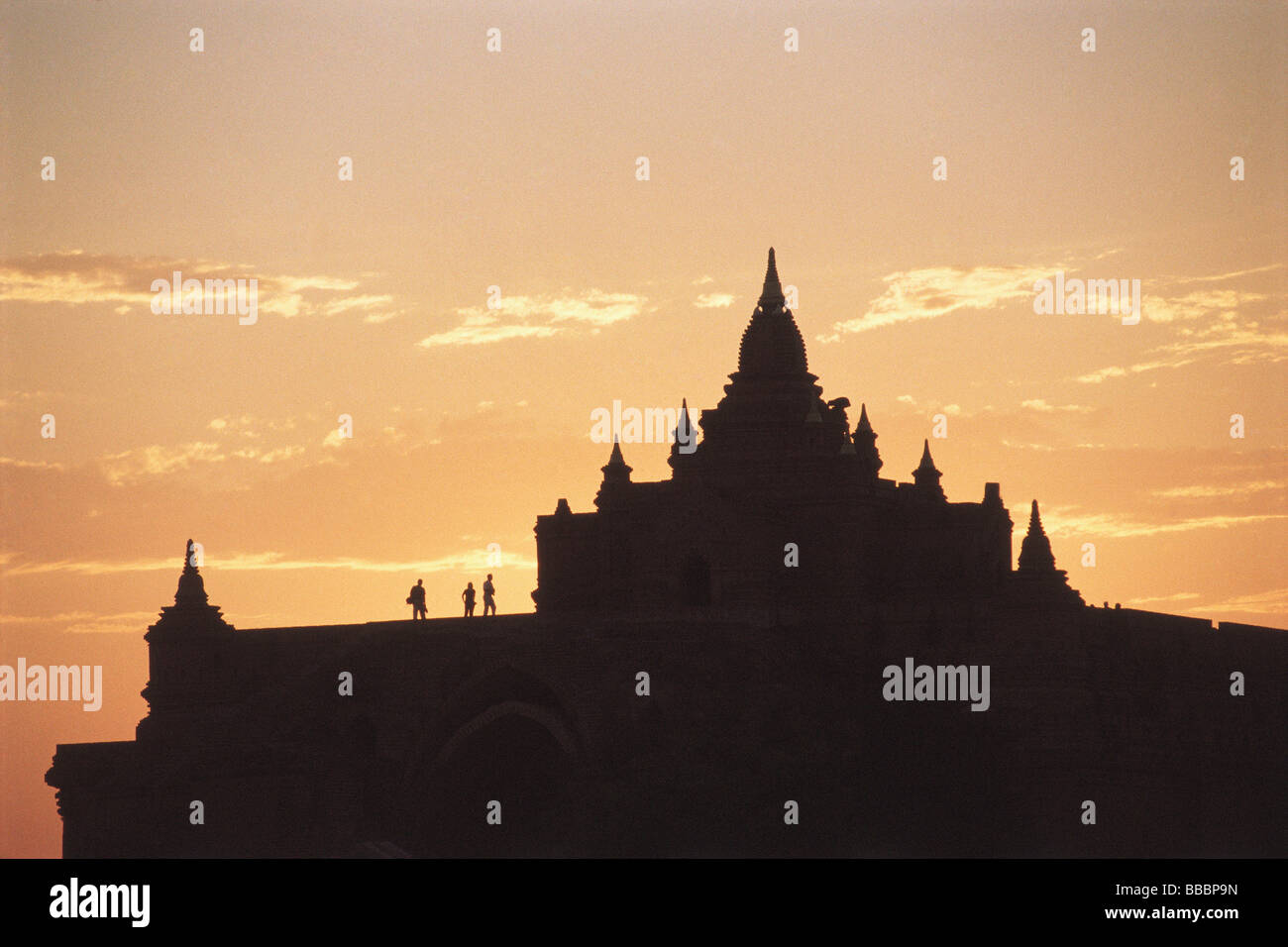 Myanmar (Burma), Bagan, Silhouette of people on temple at Bagan at ...