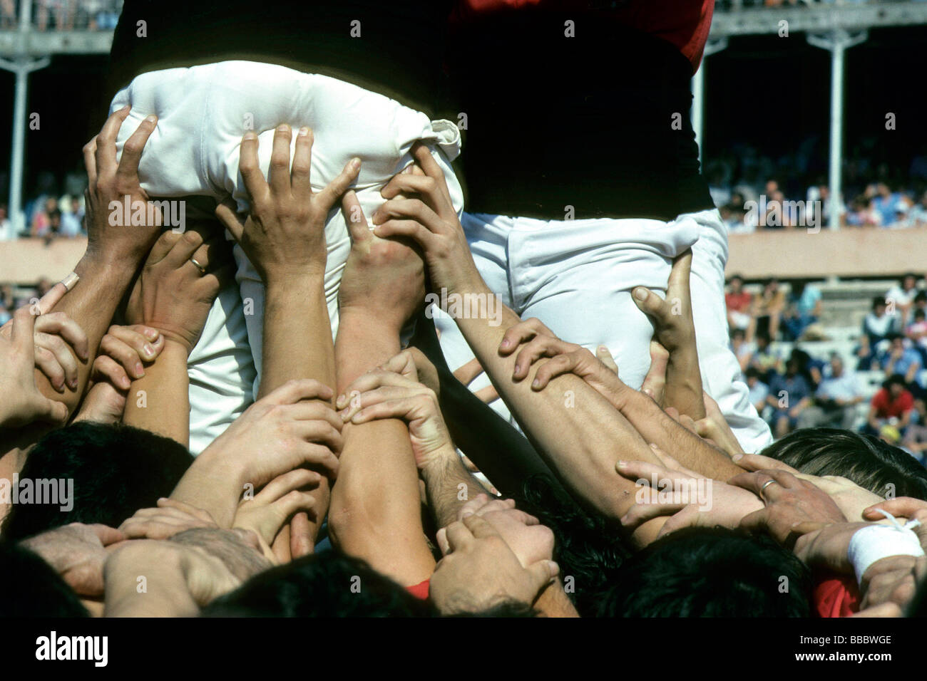 Spain. Castellers - human castle building - is a traditional Catalan ...