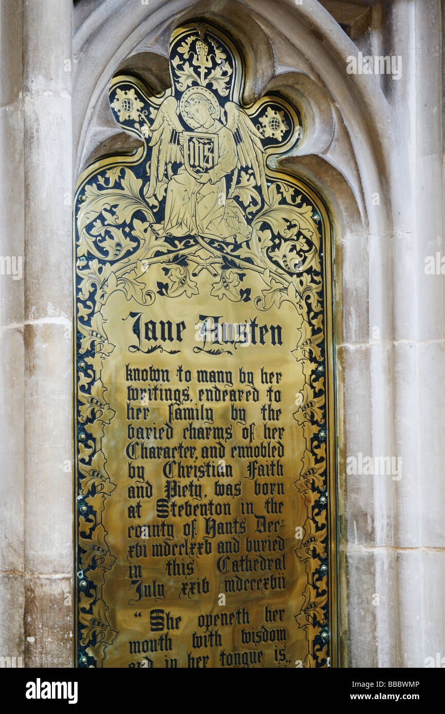 Jane Austen grave memorial near her grave in Winchester cathedral Stock ...