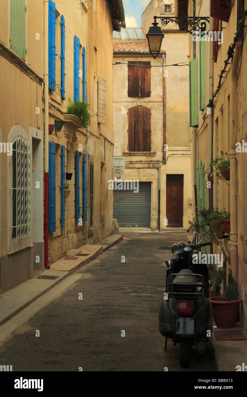 Vespa on side street in Arles in the Provence province of France Stock ...