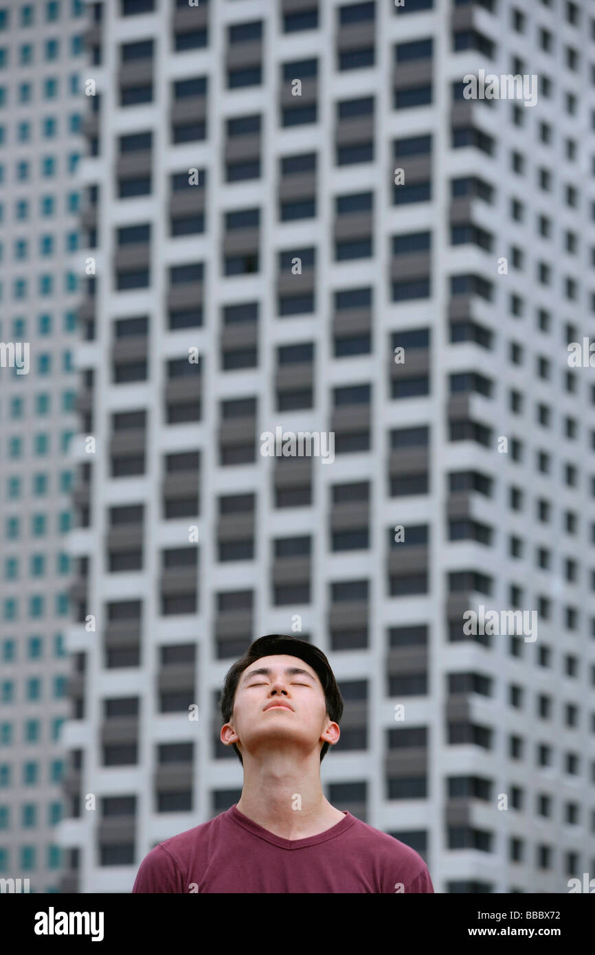 Man looking up, eyes closed Stock Photo - Alamy